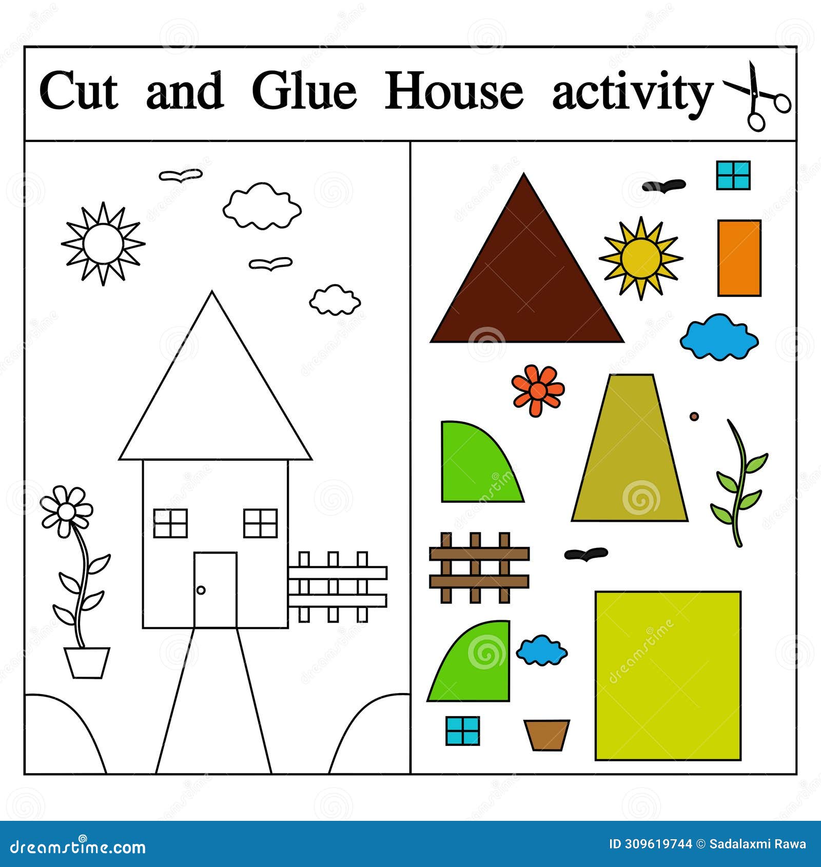 Cut And Paste Children Educational Game. Paper Cutting Activity ...