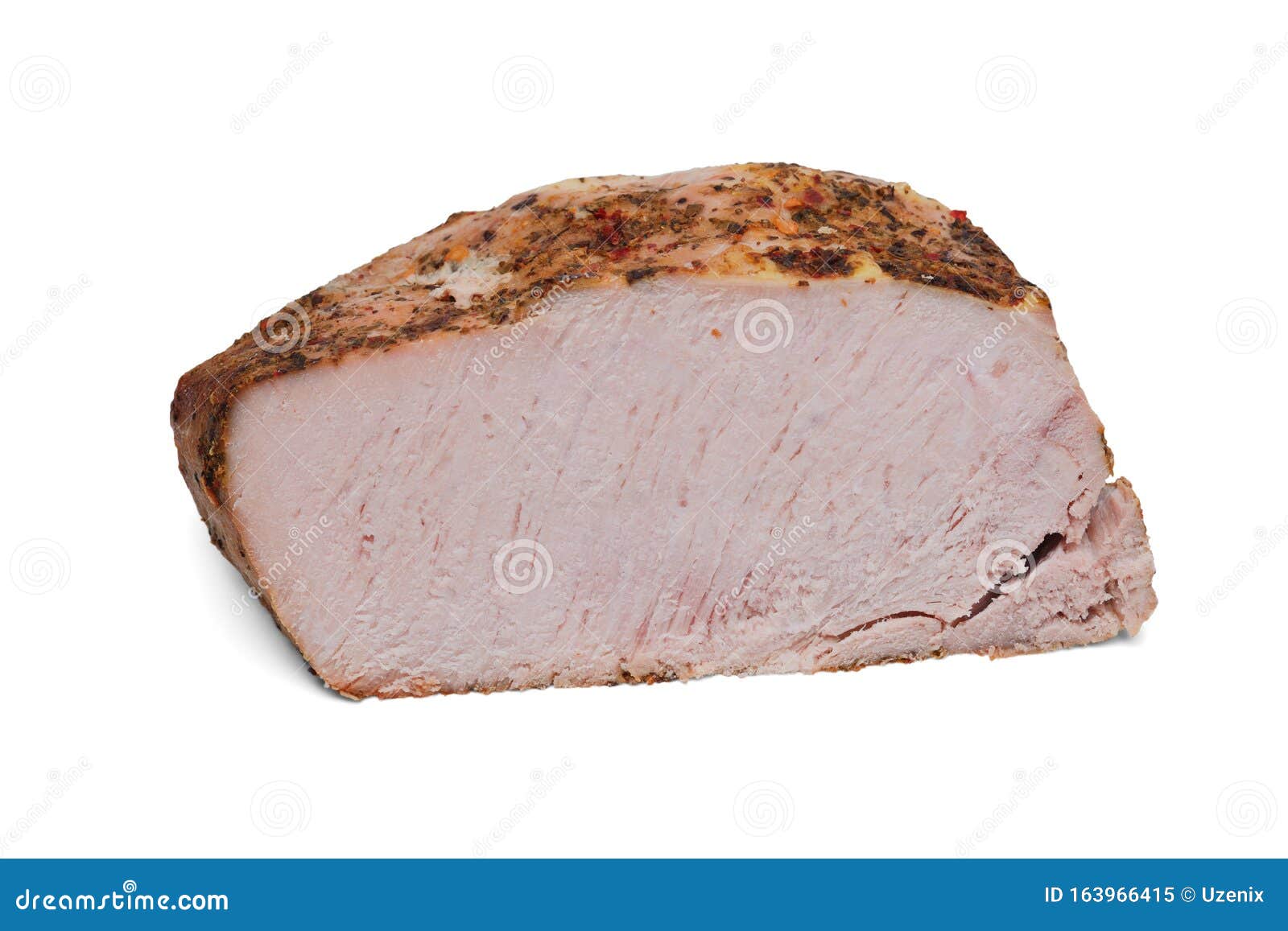 A Cut Piece of Ham or Bacon on a White Background with a Shadow Stock ...