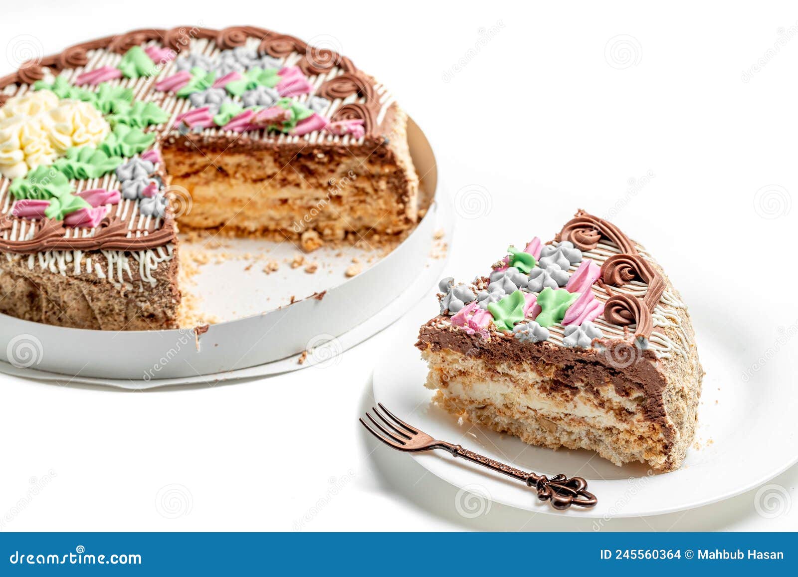 Cut Piece on a Plate Traditional Kiev Cake with Hazelnuts and Meringue ...