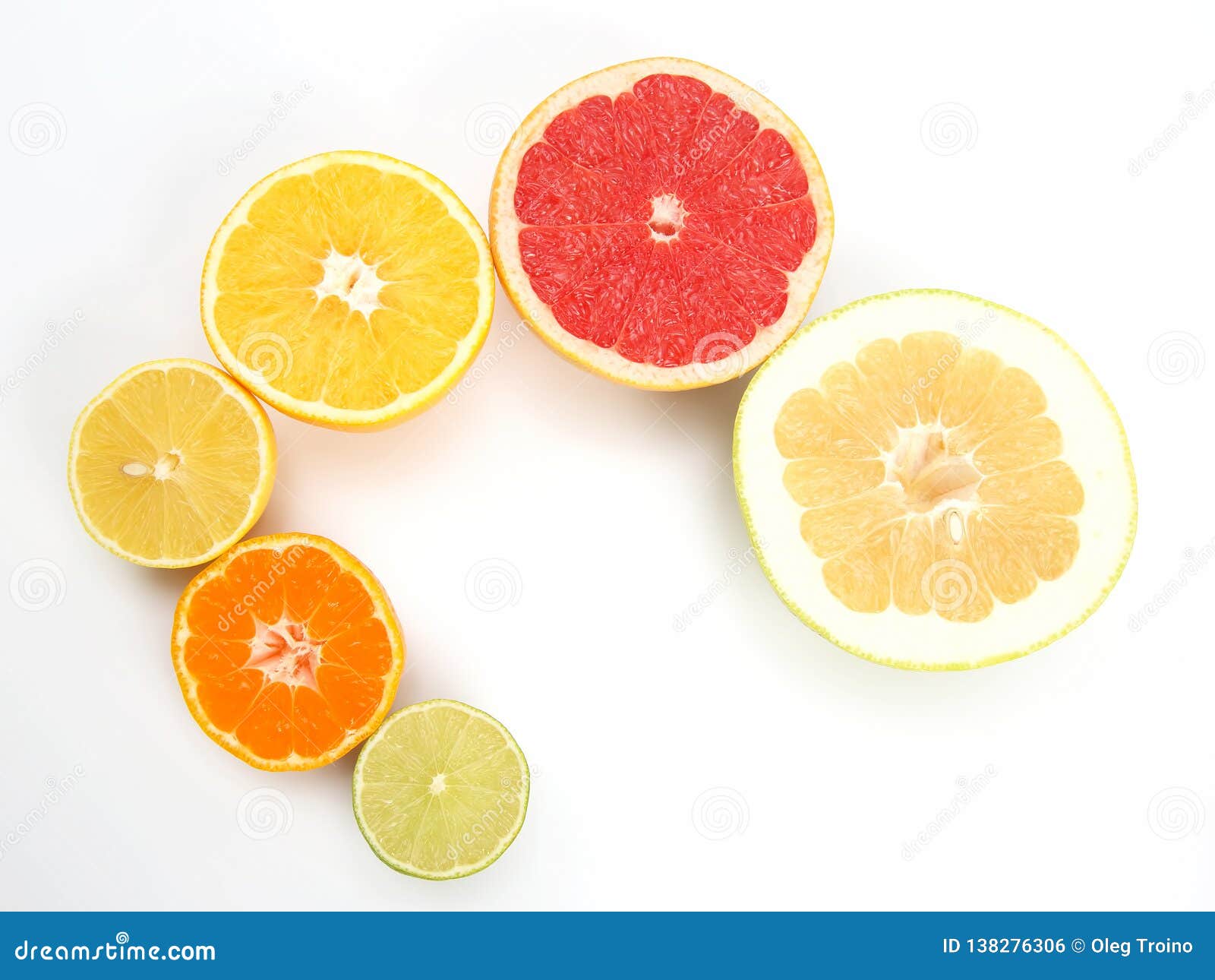 Cut Pieces of Different Citrus Fruits on White Background Stock Photo ...