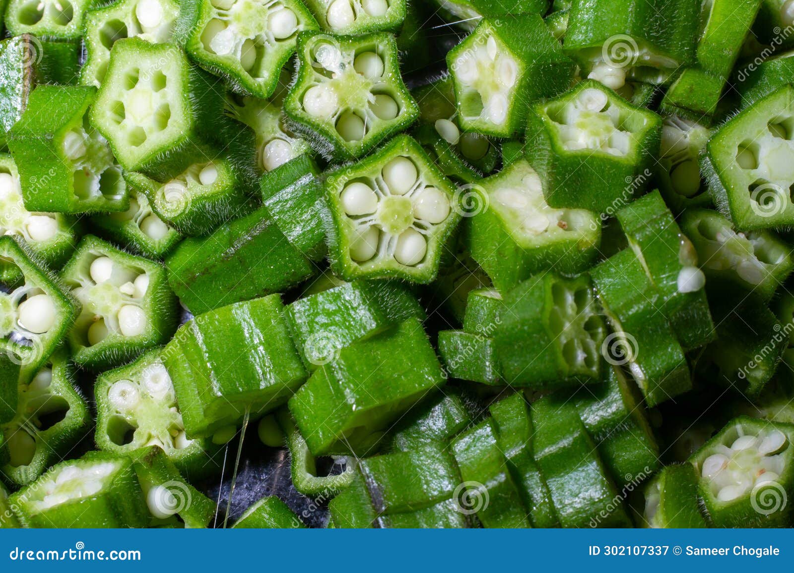 Cut Pieces of Okra. Closeup Photo Stock Image - Image of seed, food ...