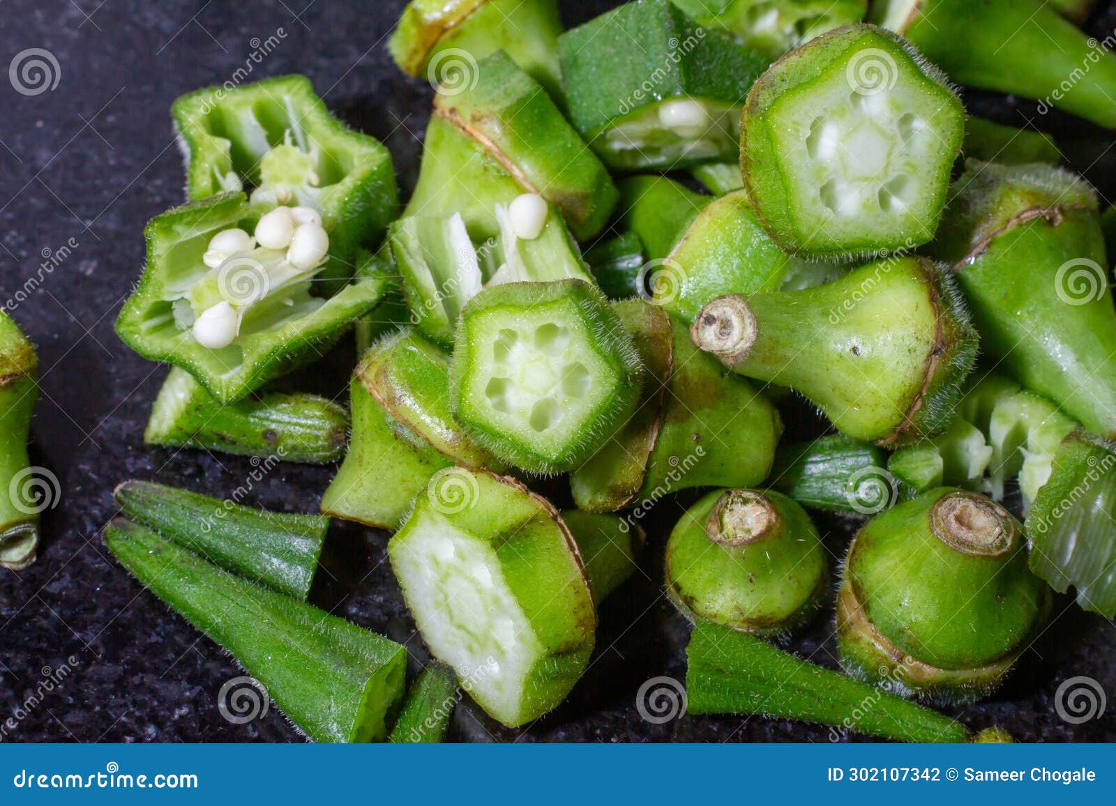 Cut Pieces of Okra. Closeup Photo Stock Photo - Image of harvest, slice ...