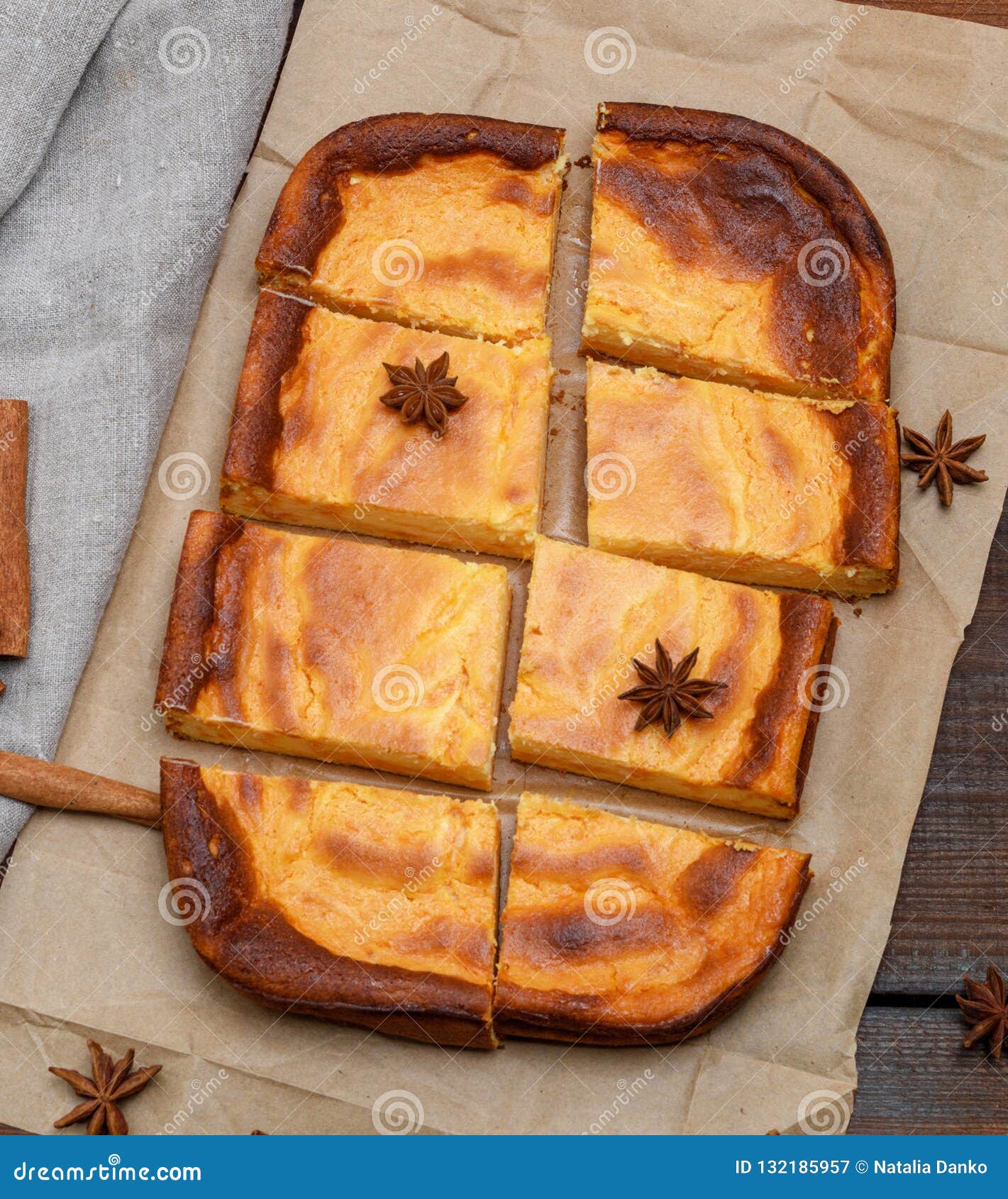 Cut into Pieces of a Rectangular Cake of Cottage Cheese and Pump Stock ...