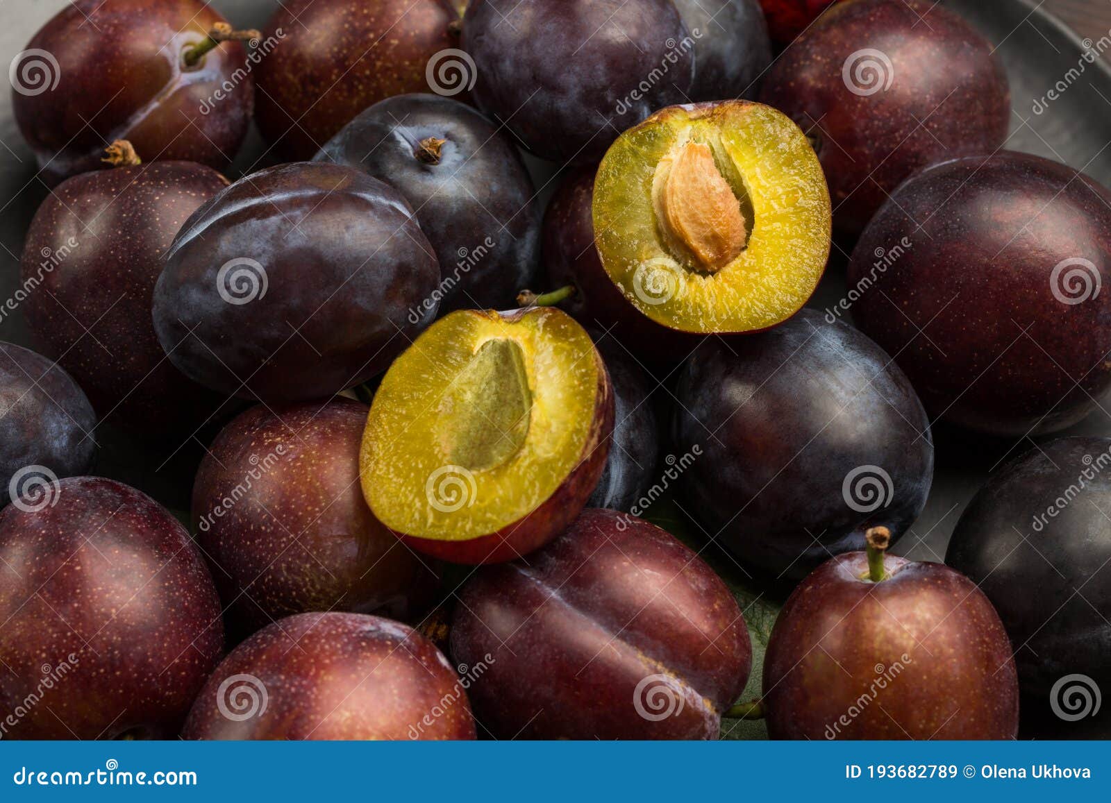 Cut Plum. Half Plum with Pit. Close Up Stock Image - Image of dessert ...