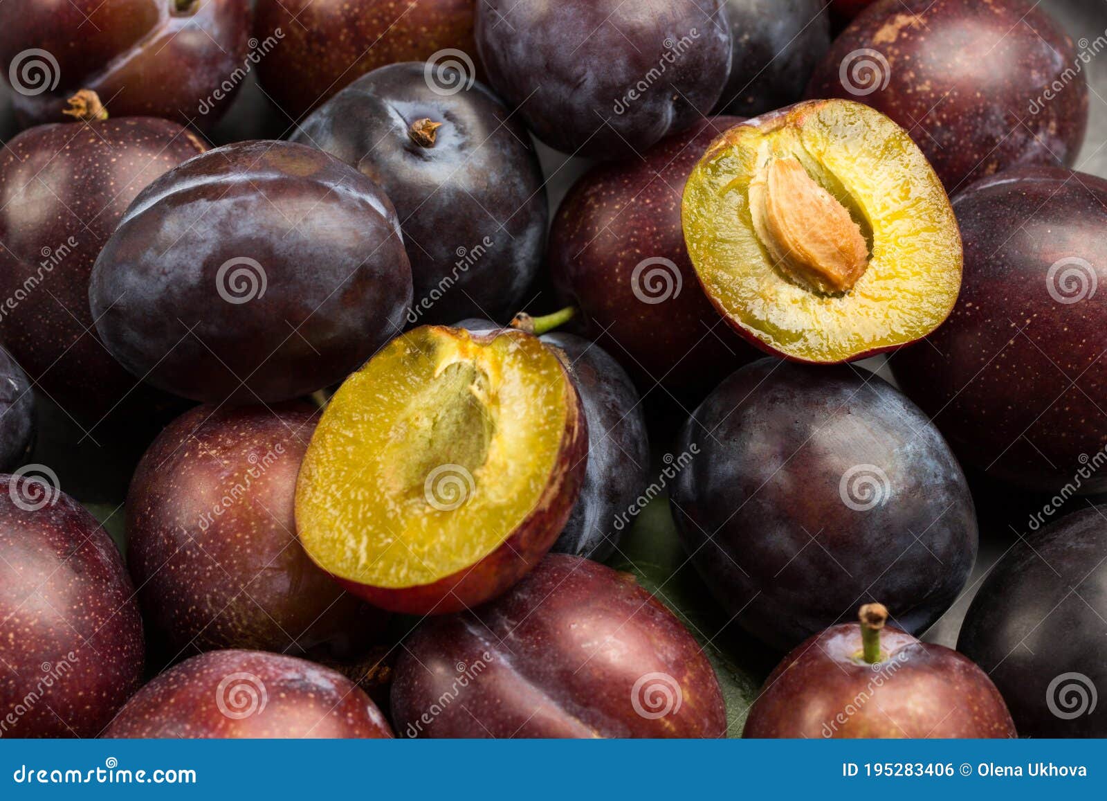 Cut Plum. Half Plum with Pit. Close Up Stock Photo - Image of grape ...
