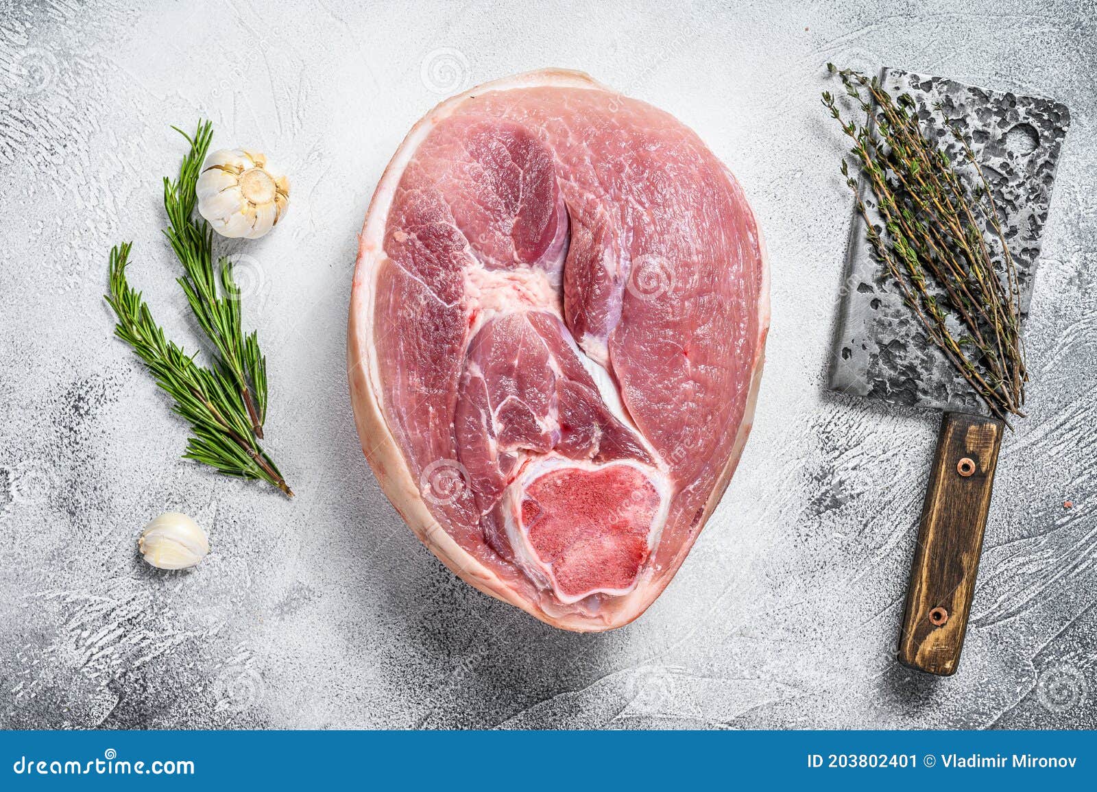Cut of Raw Pork Knuckle, Leg on a Table. Farm Fresh Meat. Gray ...