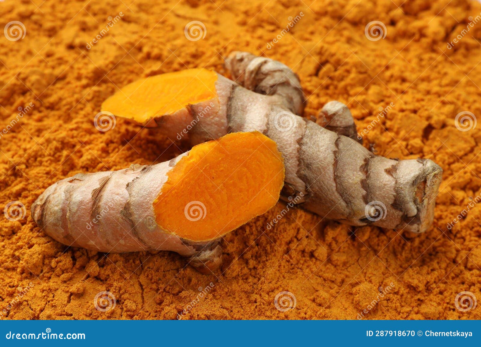 Cut Raw Root on Aromatic Turmeric Powder, Closeup Stock Photo - Image ...