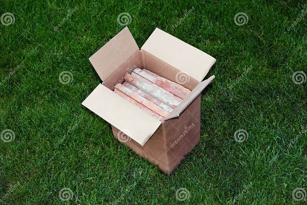 Cut Red Bricks Range in Cardboard Box Stock Image - Image of ...