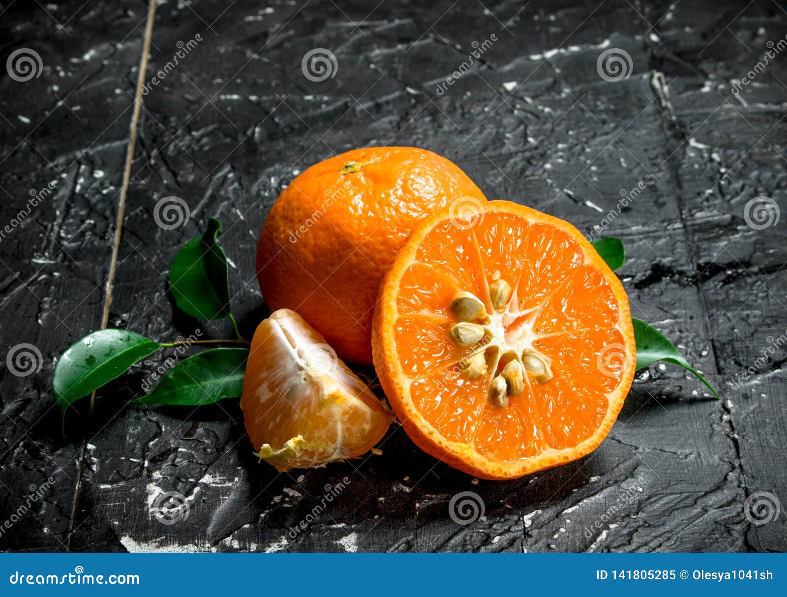 Cut Ripe Mandarin with Leaves Stock Image - Image of object ...