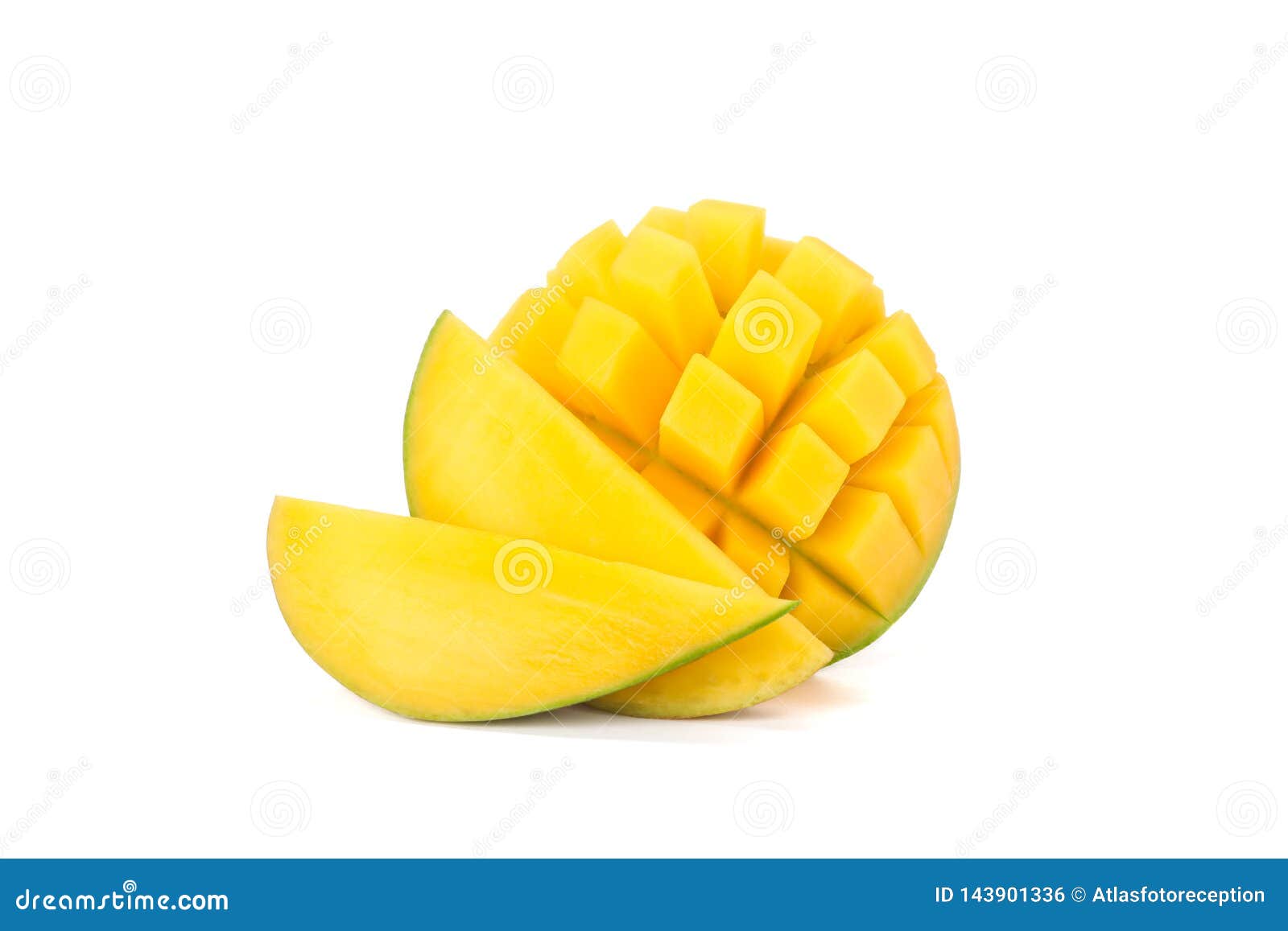 Cut Ripe Mango with Two Pieces Isolated Stock Photo - Image of ...