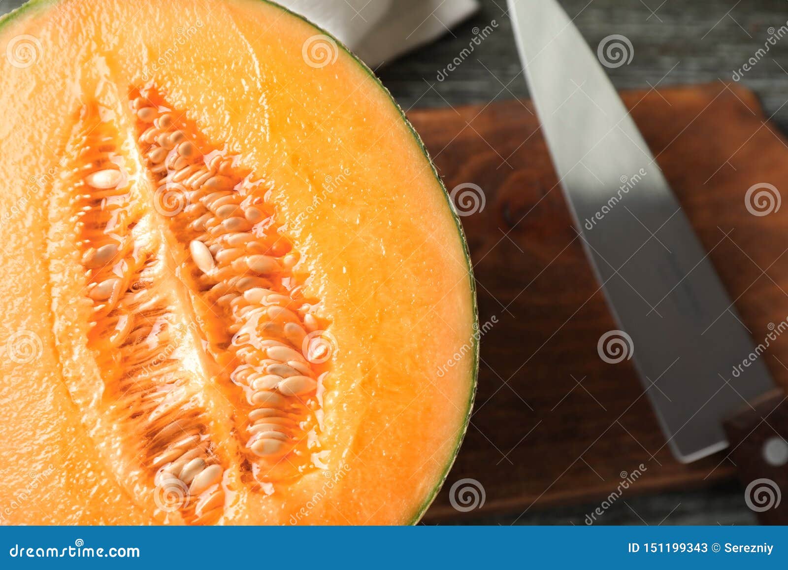 Cut Ripe Melon on Table, Closeup Stock Image - Image of summer, board ...