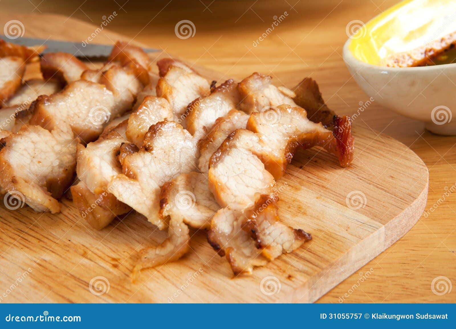 Cut Roast Pork on Chopping Block Stock Image - Image of pepper, closeup ...