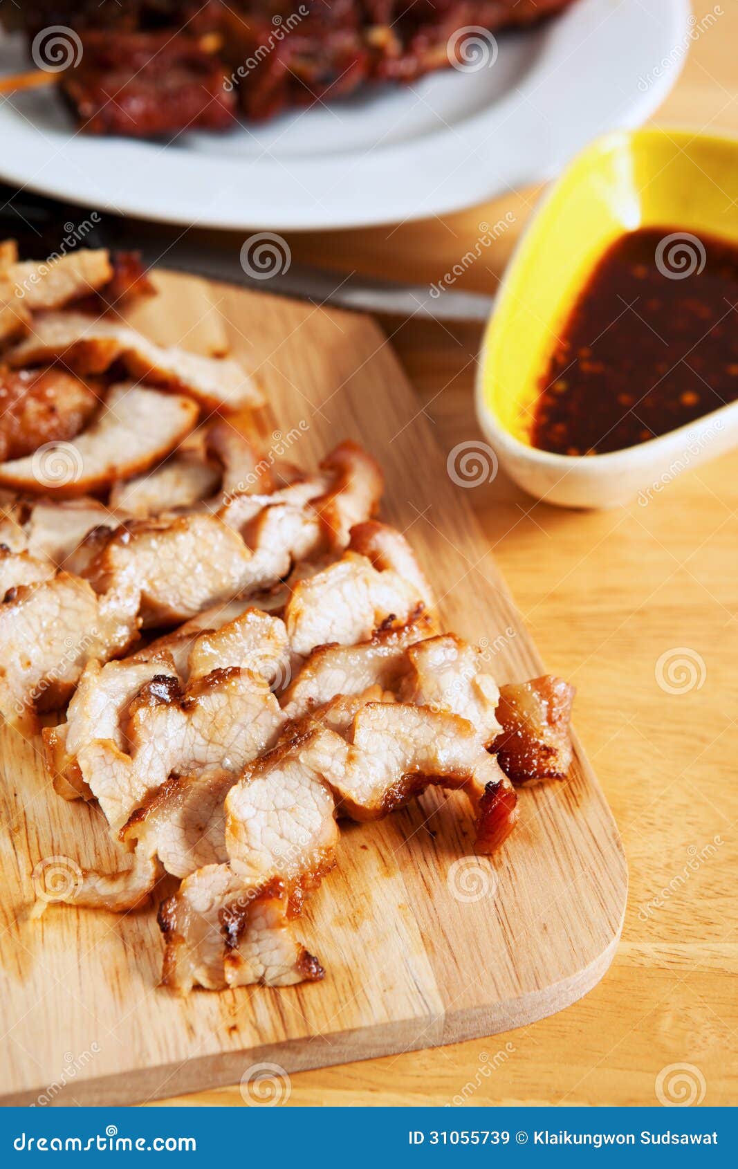 Cut Roast Pork on Chopping Block Stock Image - Image of grill, heat ...