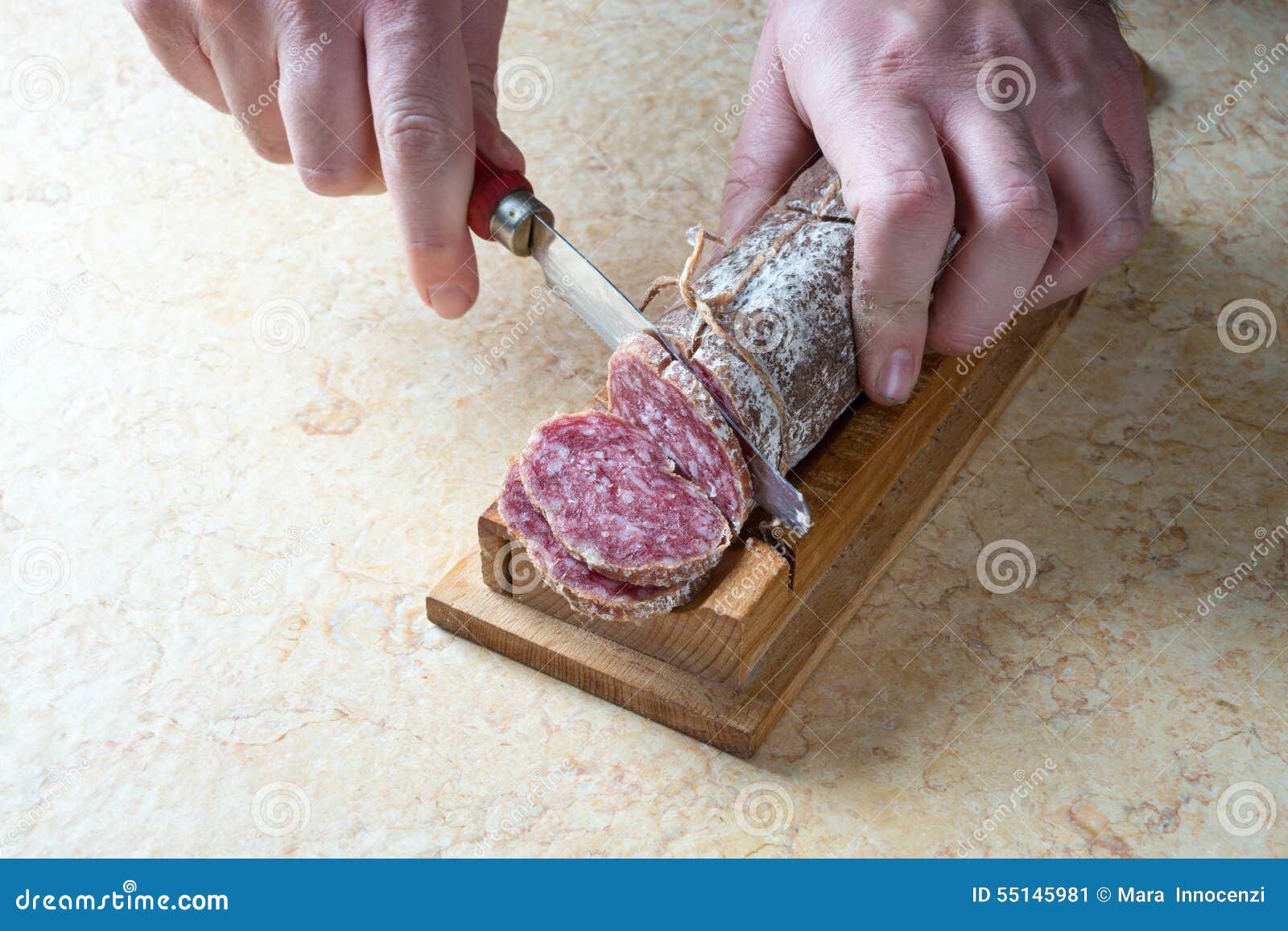 Cut the salami stock image. Image of rustic, slices, natural - 55145981