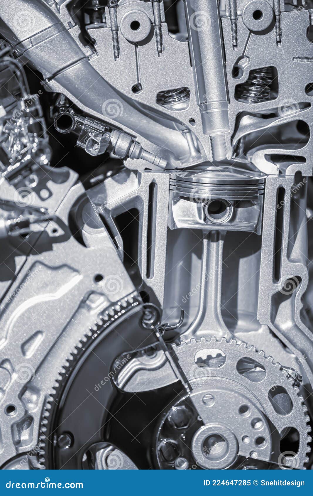 Cut Section of Automotive Engine in Monochrome Stock Image - Image of ...