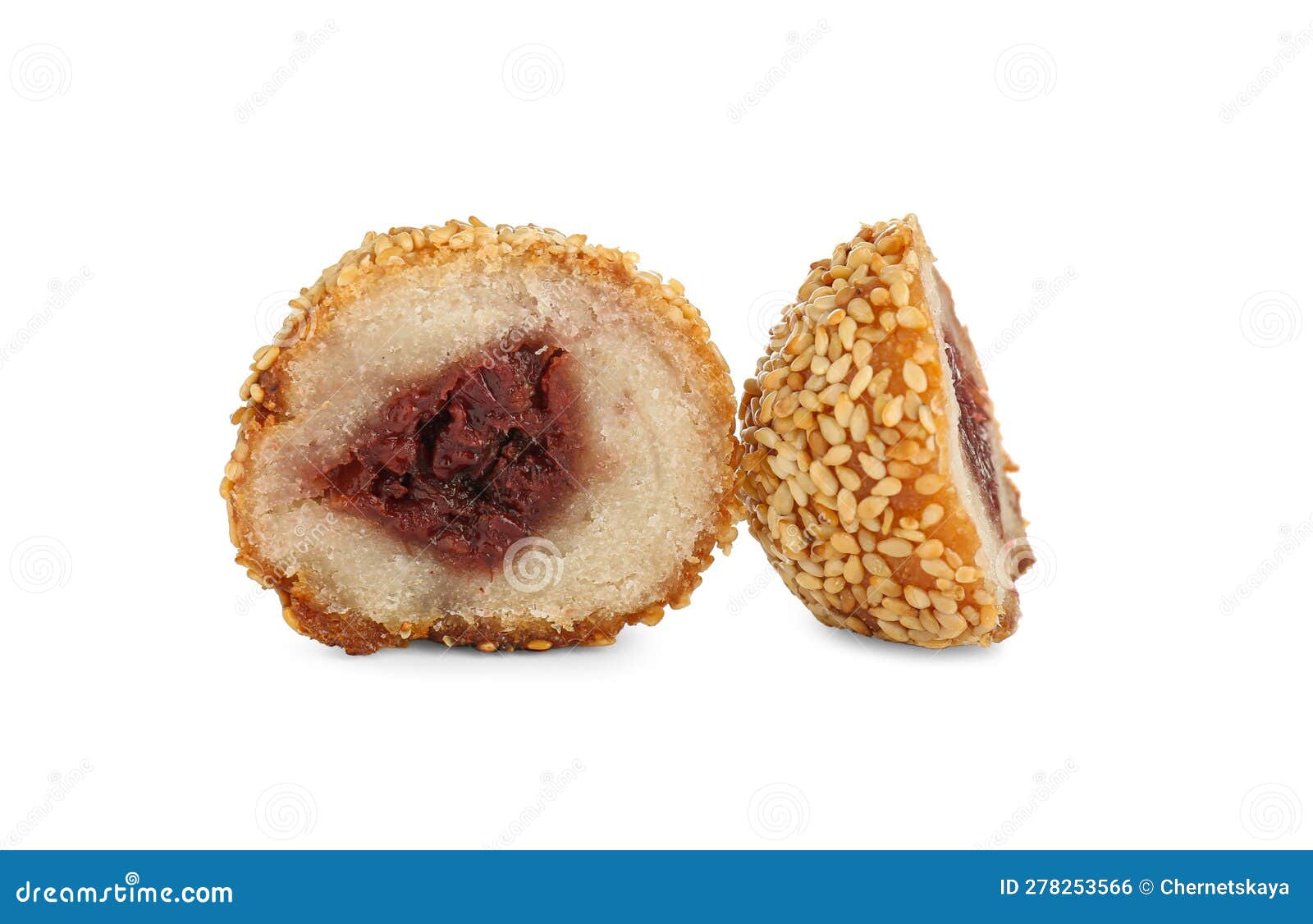 Cut Sesame Ball with Red Bean Paste on White Background Stock Photo ...