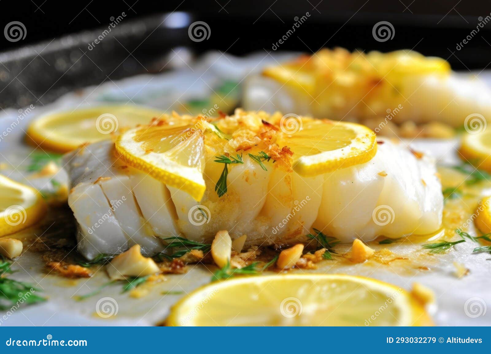 Cut-through Shot of Baked Cod, Lemon Pieces Visible Inside Stock Image ...