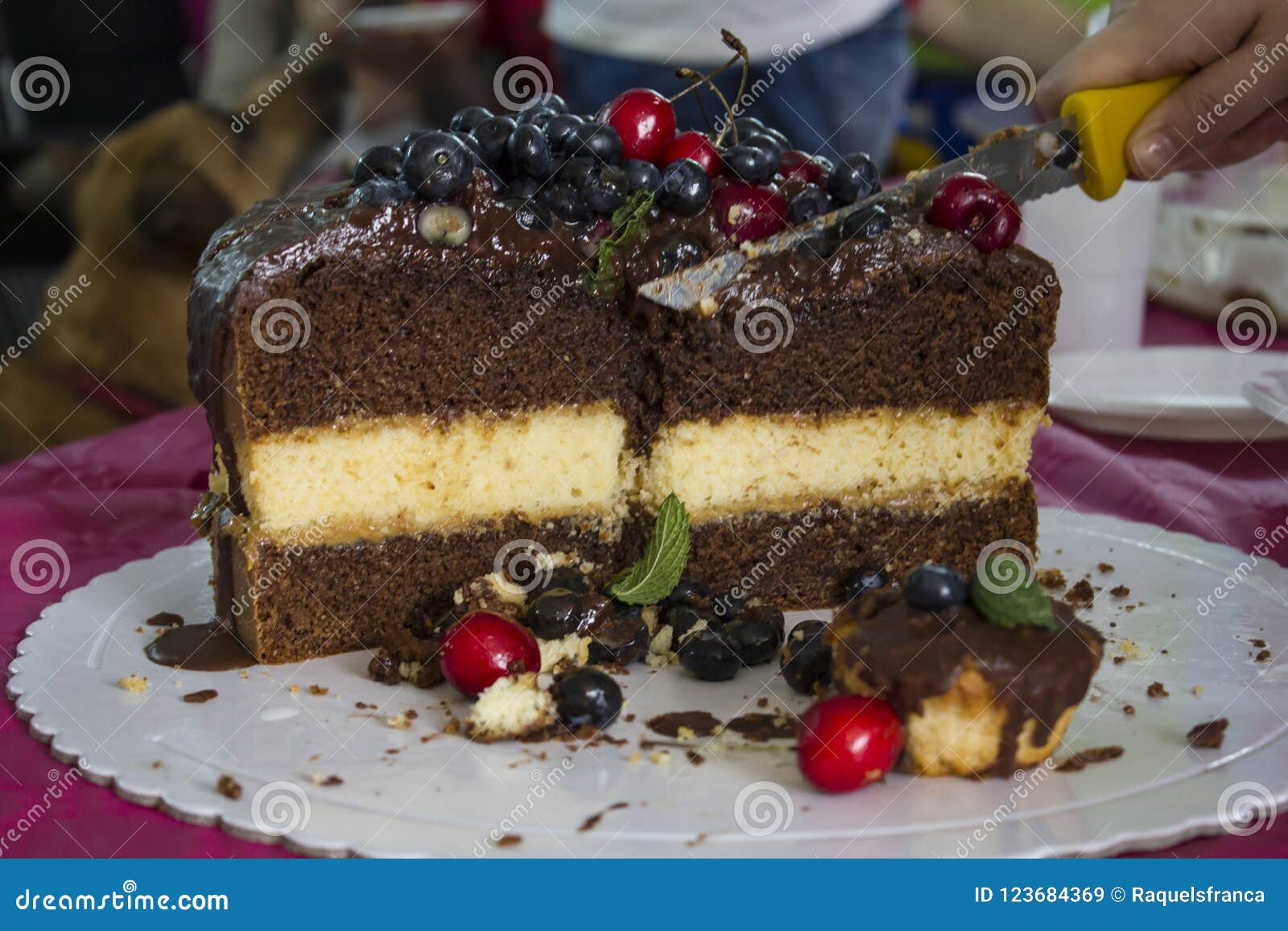 Cut a Slice of Layered Birthday Cake Stock Image - Image of gourmet ...