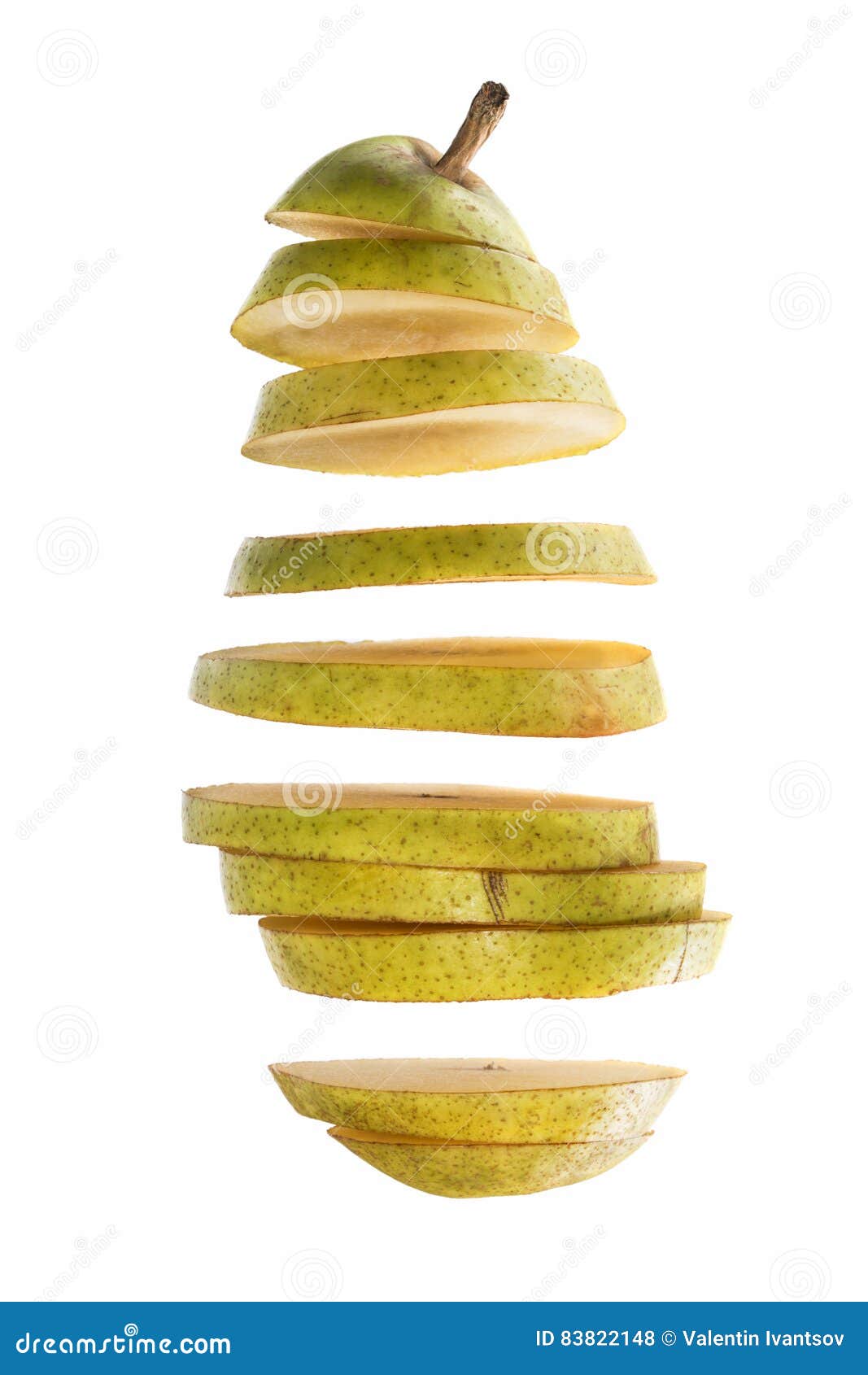 Cut into Slices of Ripe Pear on a White Stock Photo - Image of product ...