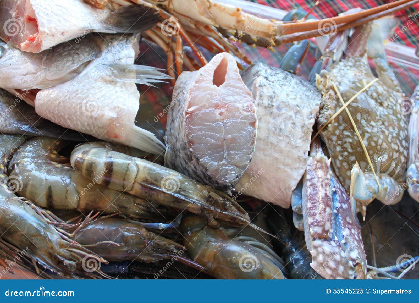 Cut into Small Pieces of White Fish and Shrimp Stock Image - Image of ...