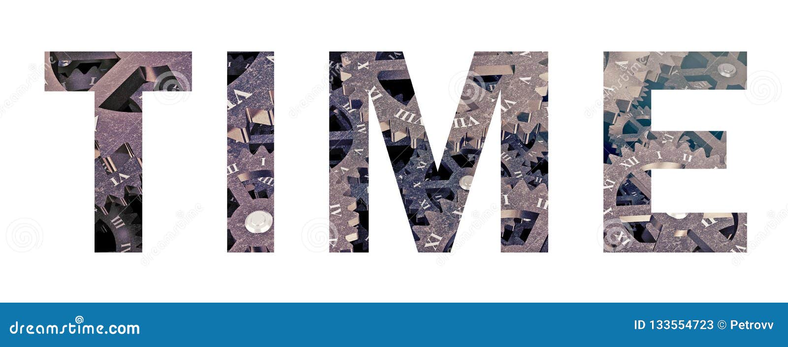 Cut Text Time in Group Gear. 3d Rendering Stock Illustration ...