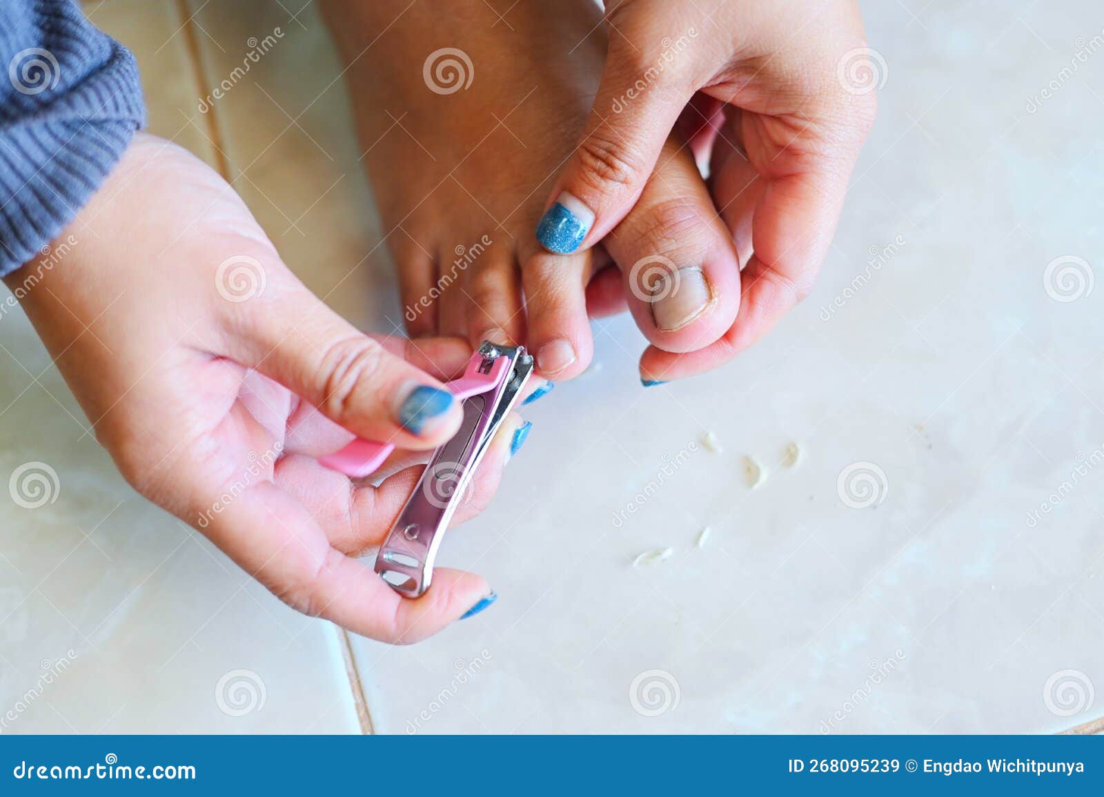 Cut Toenails Cut Nails Concept Woman Hand Holding Nail Clipper And