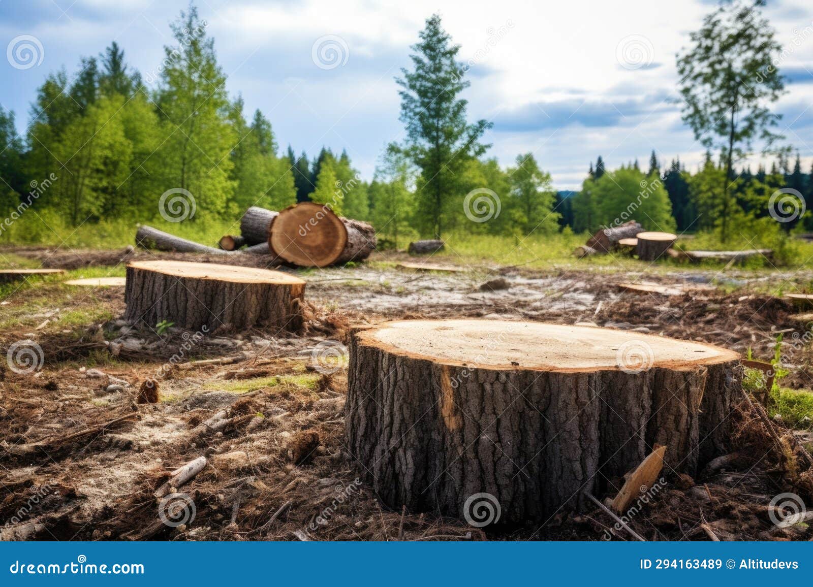 Cut Tree Stumps in a Deforested Area Stock Illustration - Illustration ...