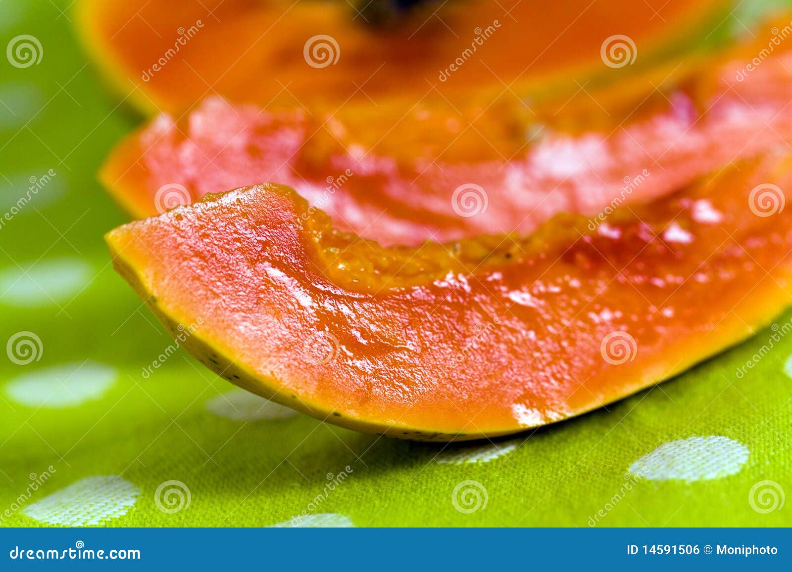 Cut Up Papaya Fruit On Green Background Stock Photo - Image of dessert ...
