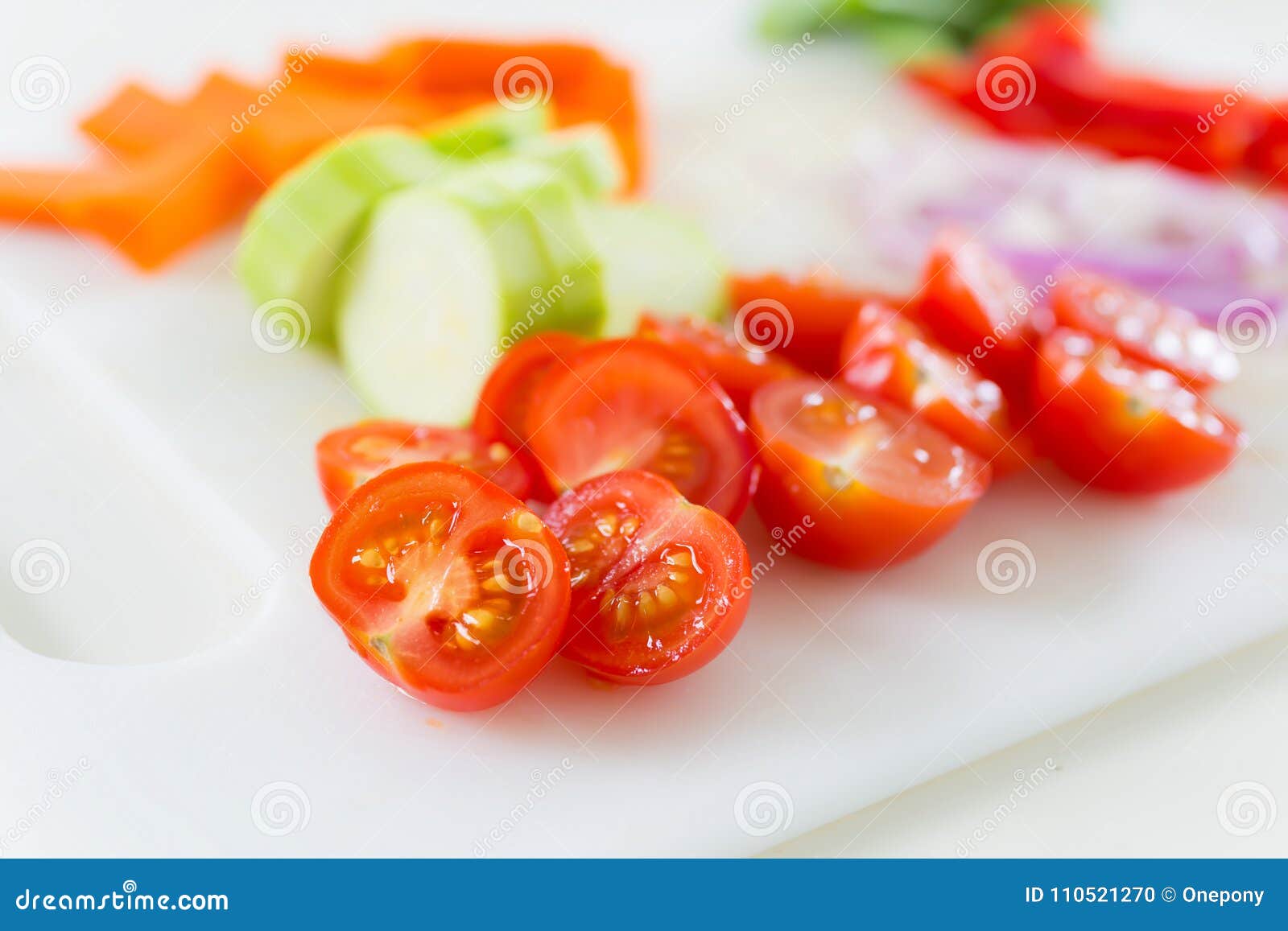 Cut Up Tiny Tomatoes stock photo. Image of kitchen, autumn - 110521270