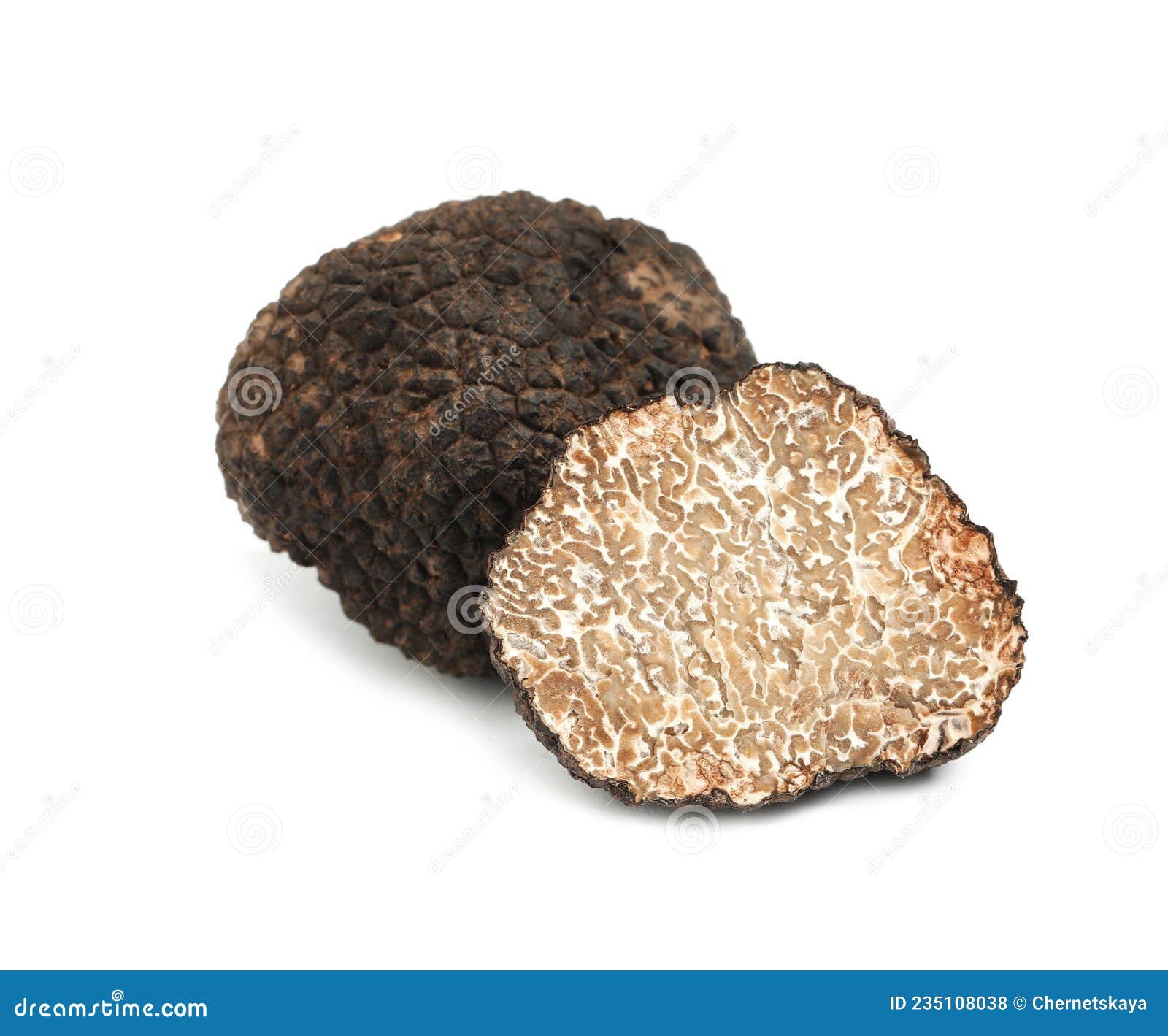 Cut and Whole Black Truffles Isolated on White Stock Photo - Image of ...