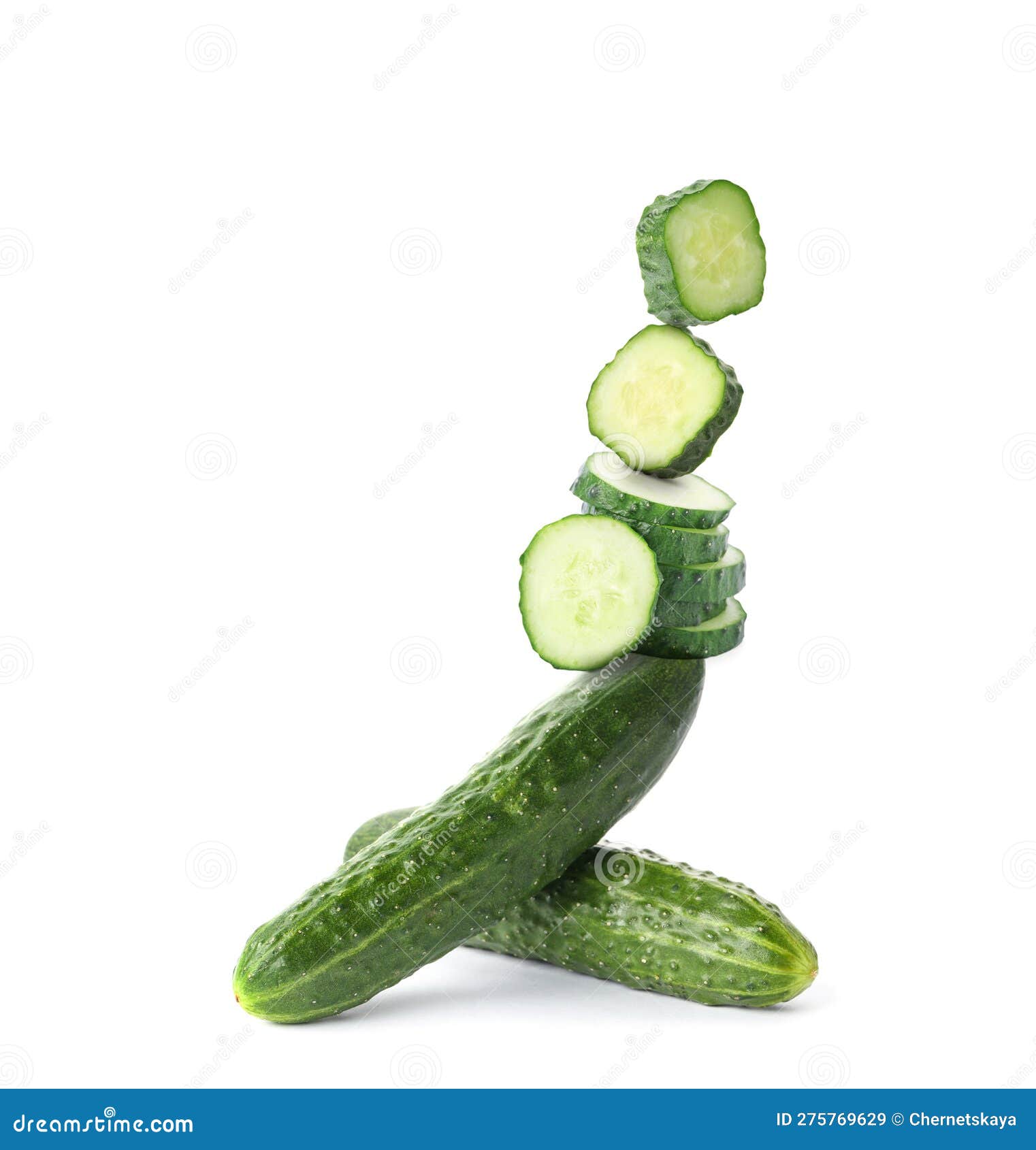 Cut and Whole Fresh Cucumbers on White Background Stock Image - Image ...
