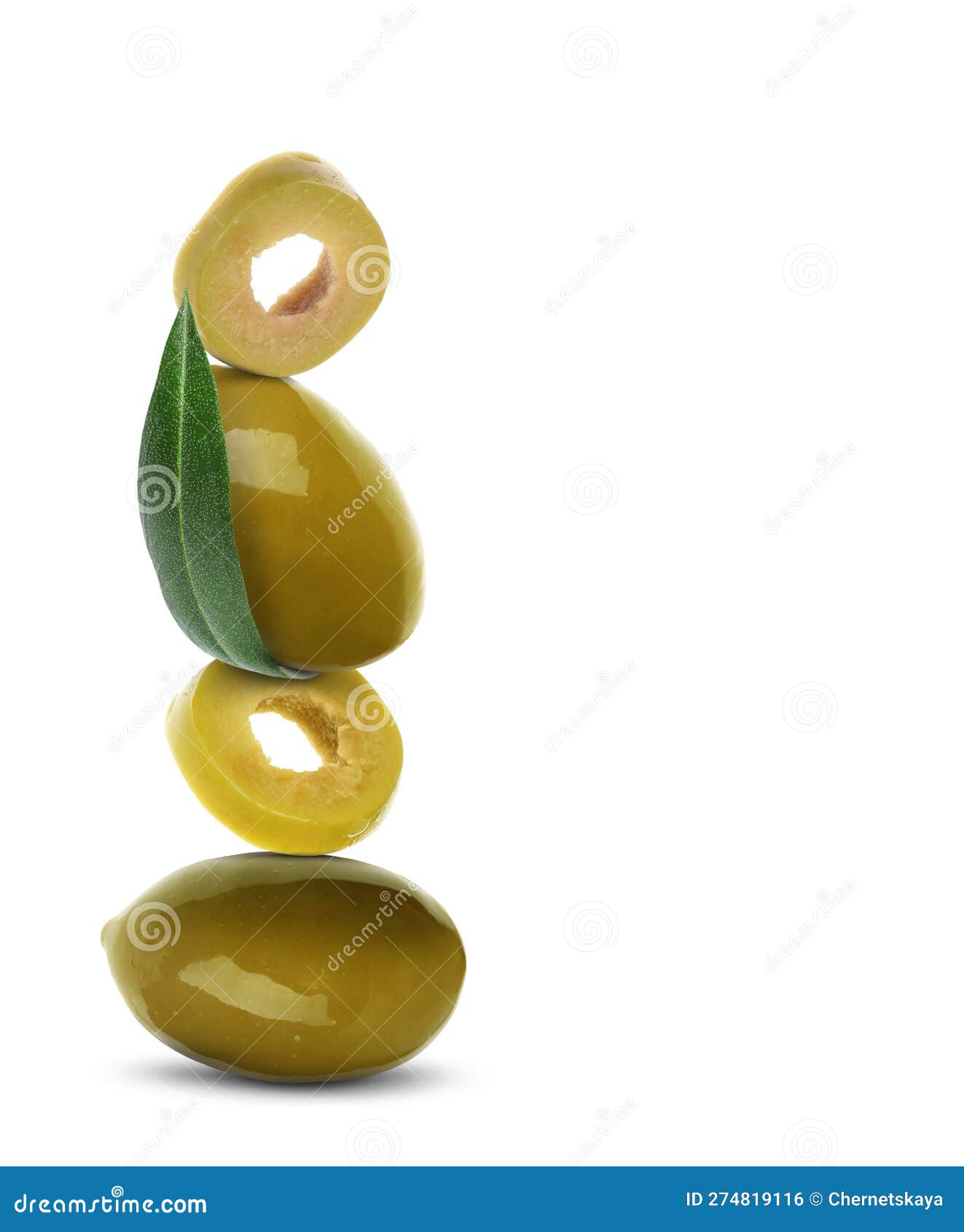 Cut and Whole Olives with Leaf on White Background Stock Photo - Image ...