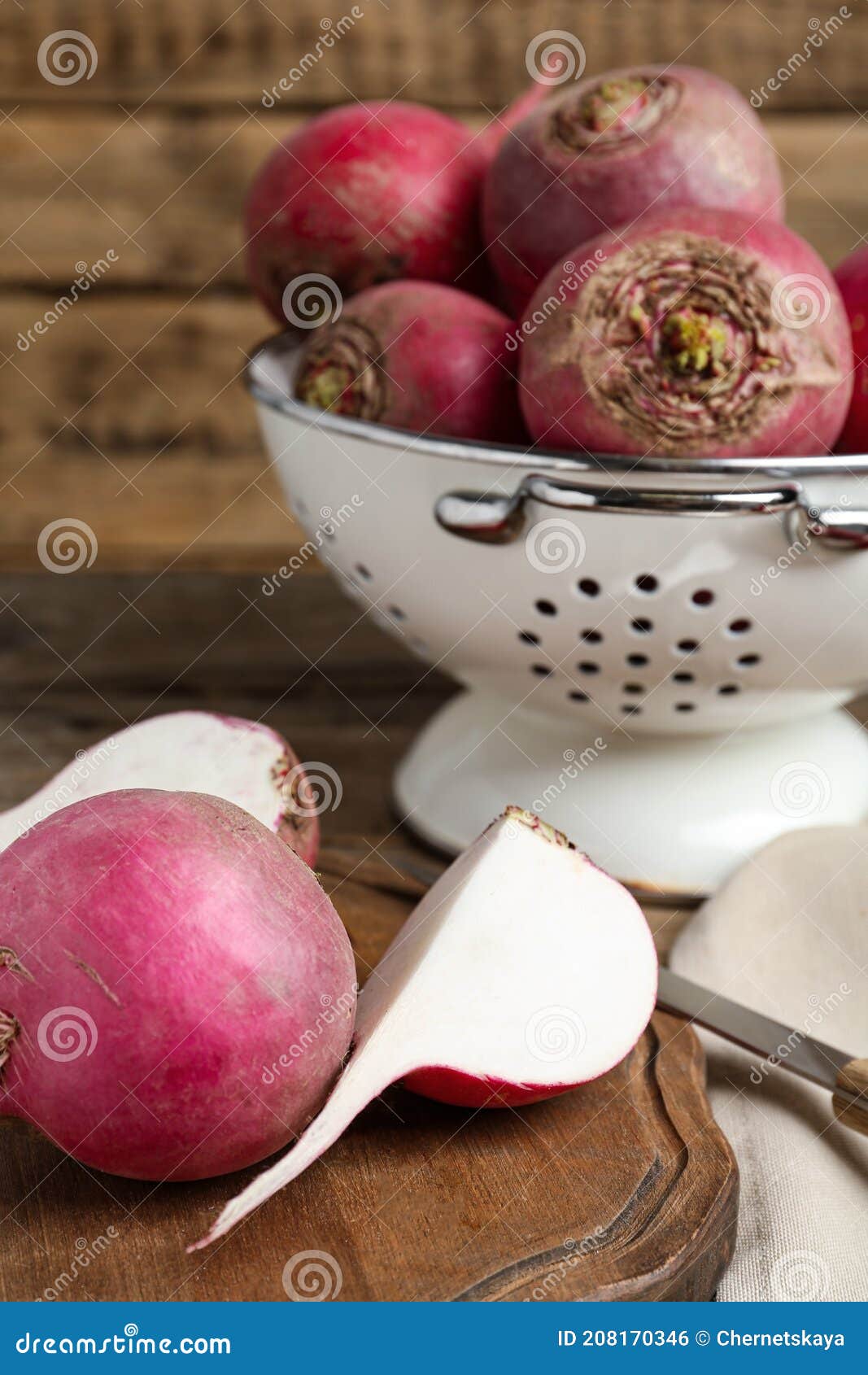 Cut and Whole Red Turnips on Wooden Board, Closeup Stock Photo - Image ...