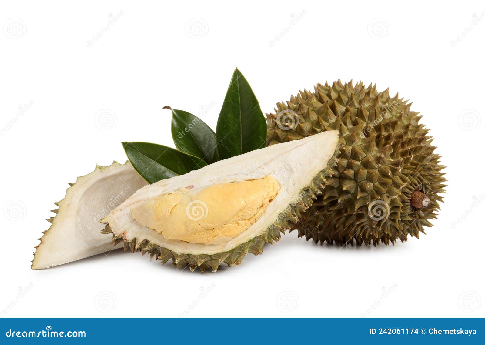 Cut and Whole Ripe Durians on White Background Stock Photo - Image of ...