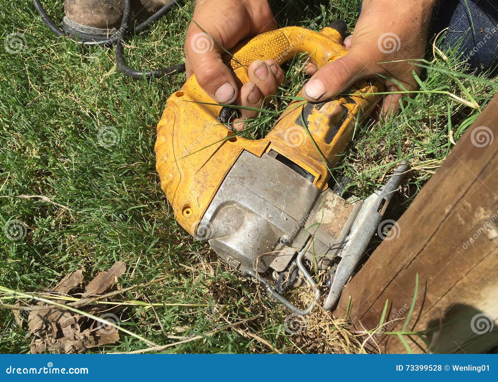 Cut Wooden Post with Power Saw Stock Photo - Image of repair, equipment ...