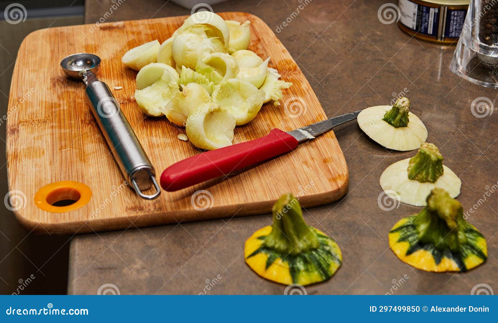 Cut Zucchini Inside Around Shape on Board in Home Kitchen Stock Photo ...