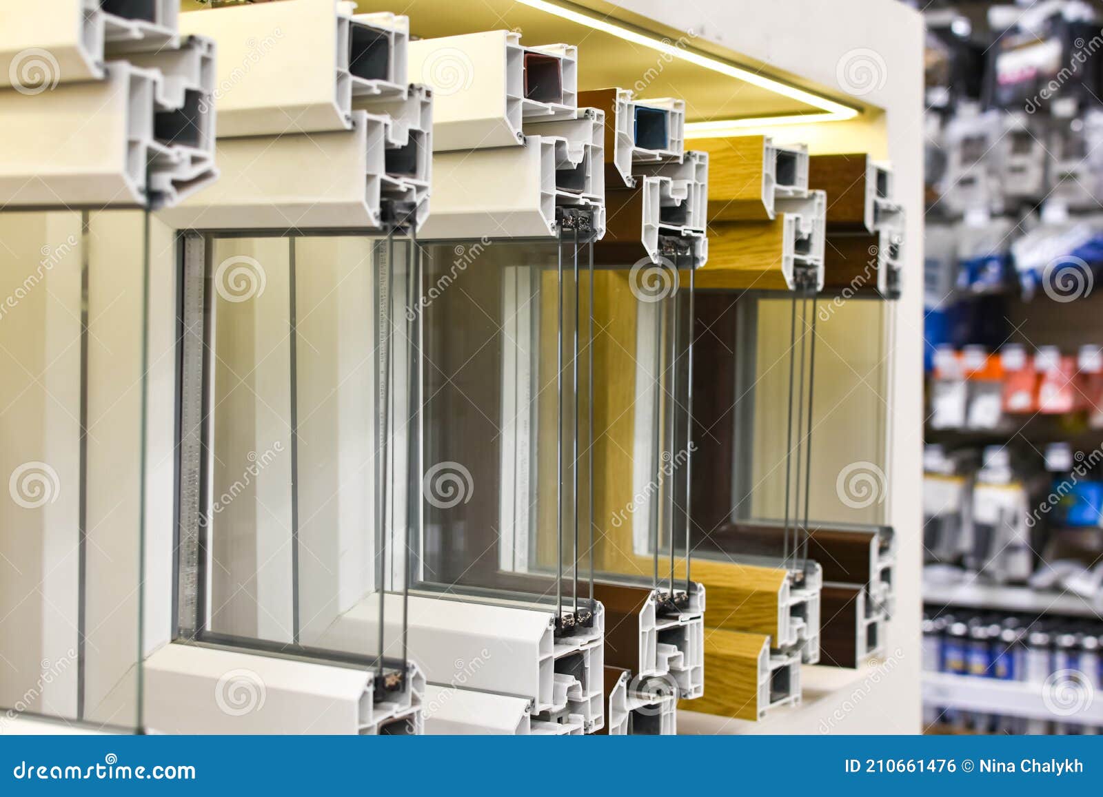 Cutaway Plastic Windows. PVC Window Profiles are in Row in Hardware ...