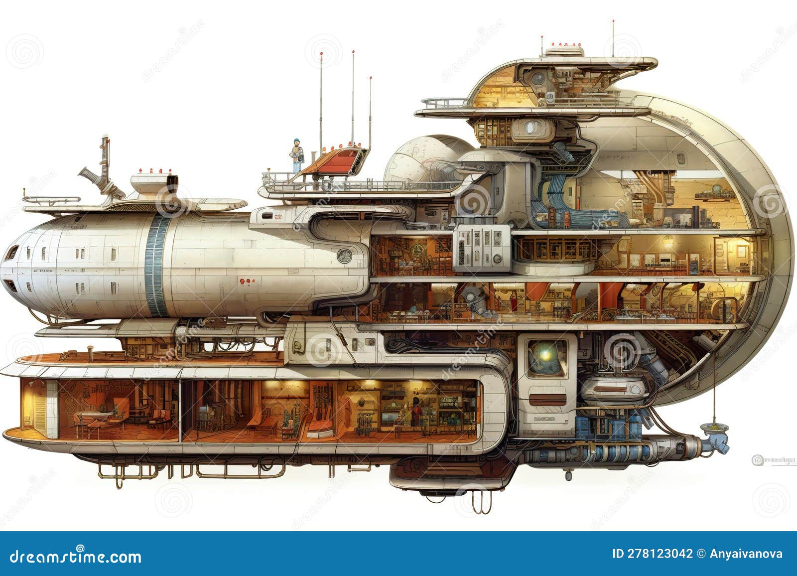 A Cutaway of a Space Ship with Many Rooms. Generative AI Image. Stock ...