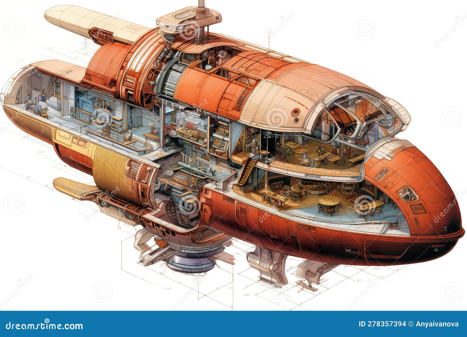 A Cutaway of a Space Ship on a White Background. Generative AI Image ...