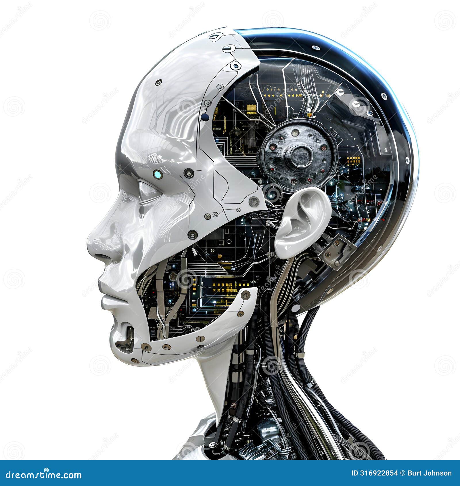 Futuristic Robot Head with Ai Circuitry Stock Photo - Image of head ...