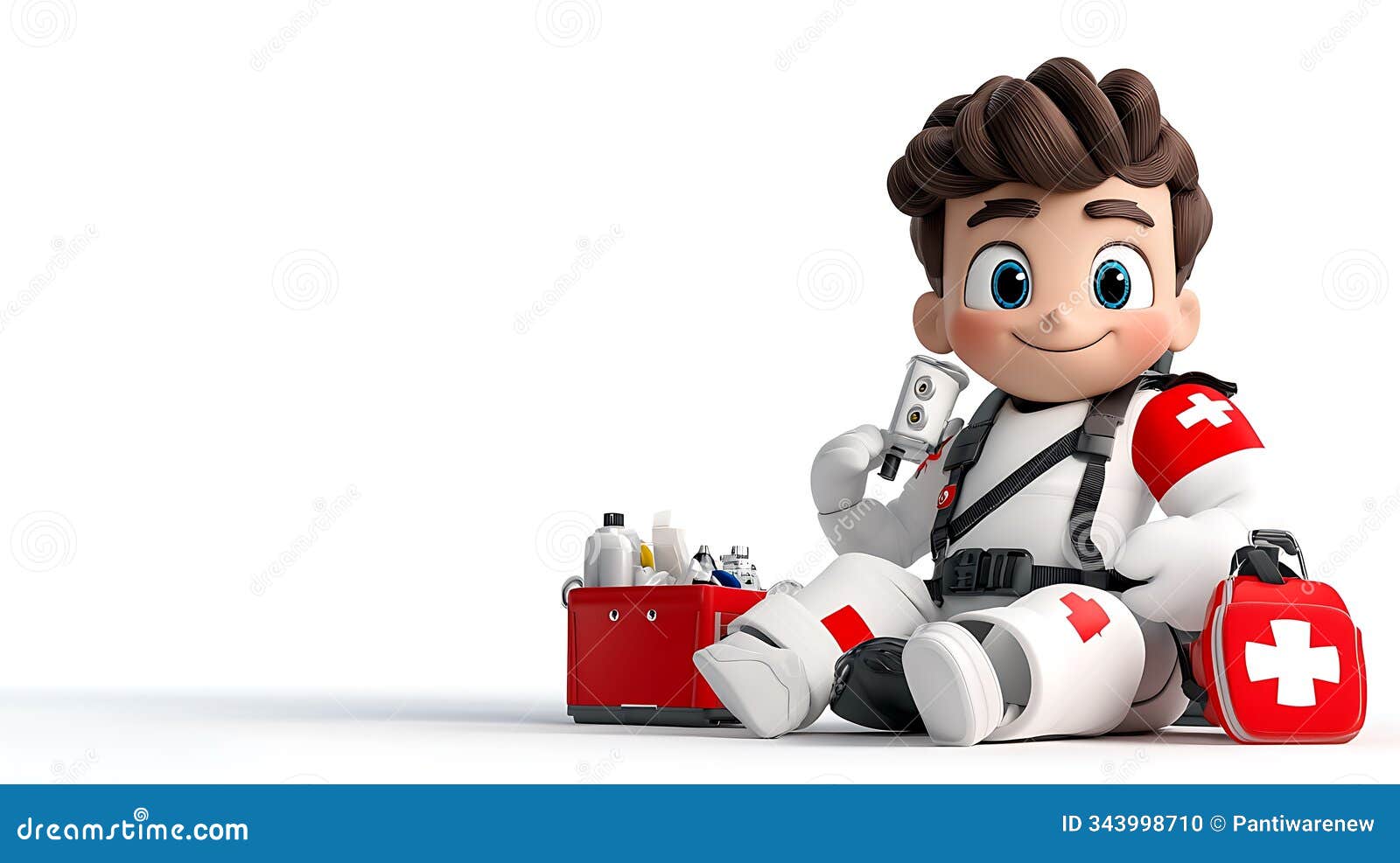 Cute 3D Character of Paramedic with First Aid Kit Stock Illustration ...