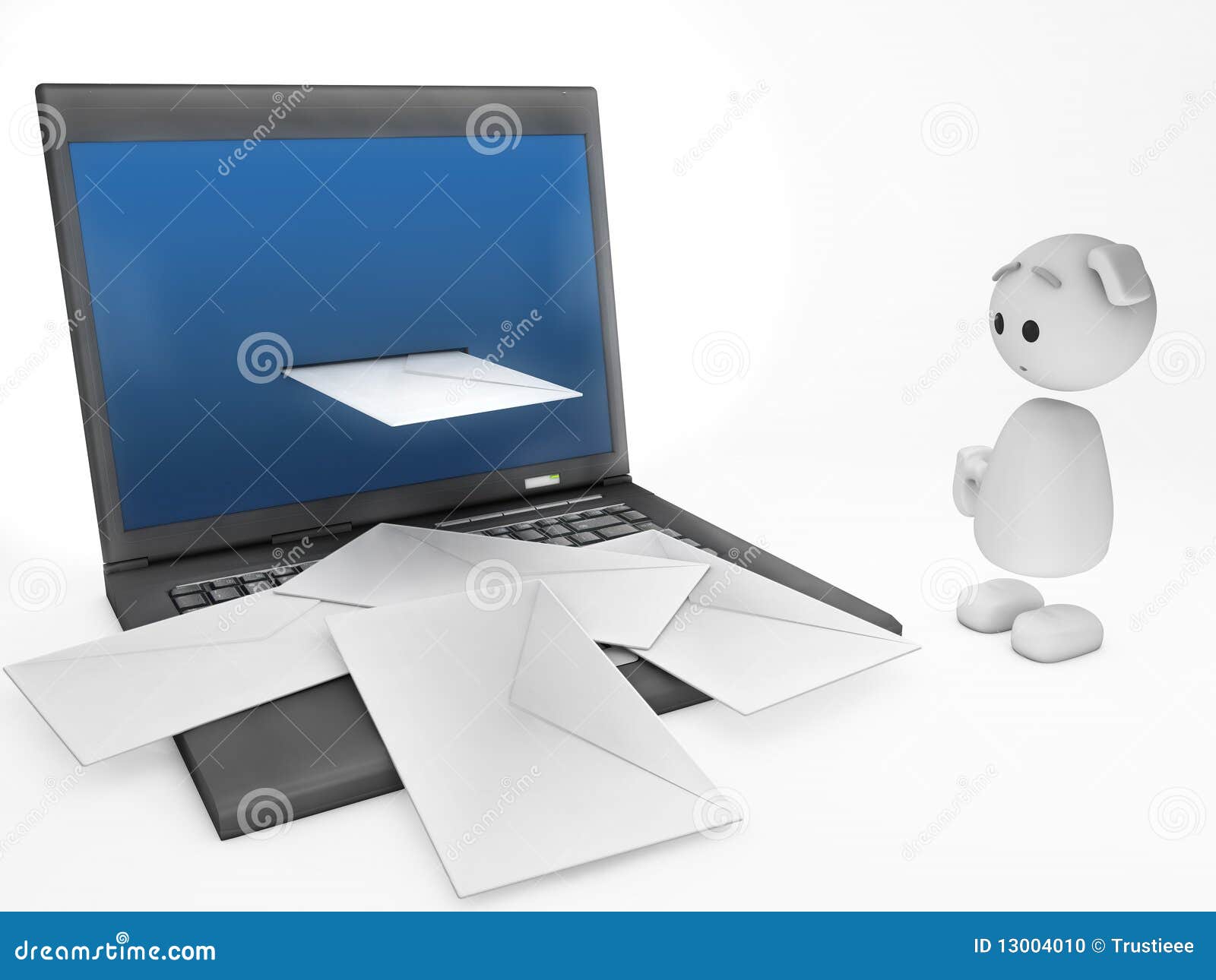 A Cute 3d Guy Stares at Some Emails Stock Illustration - Illustration ...