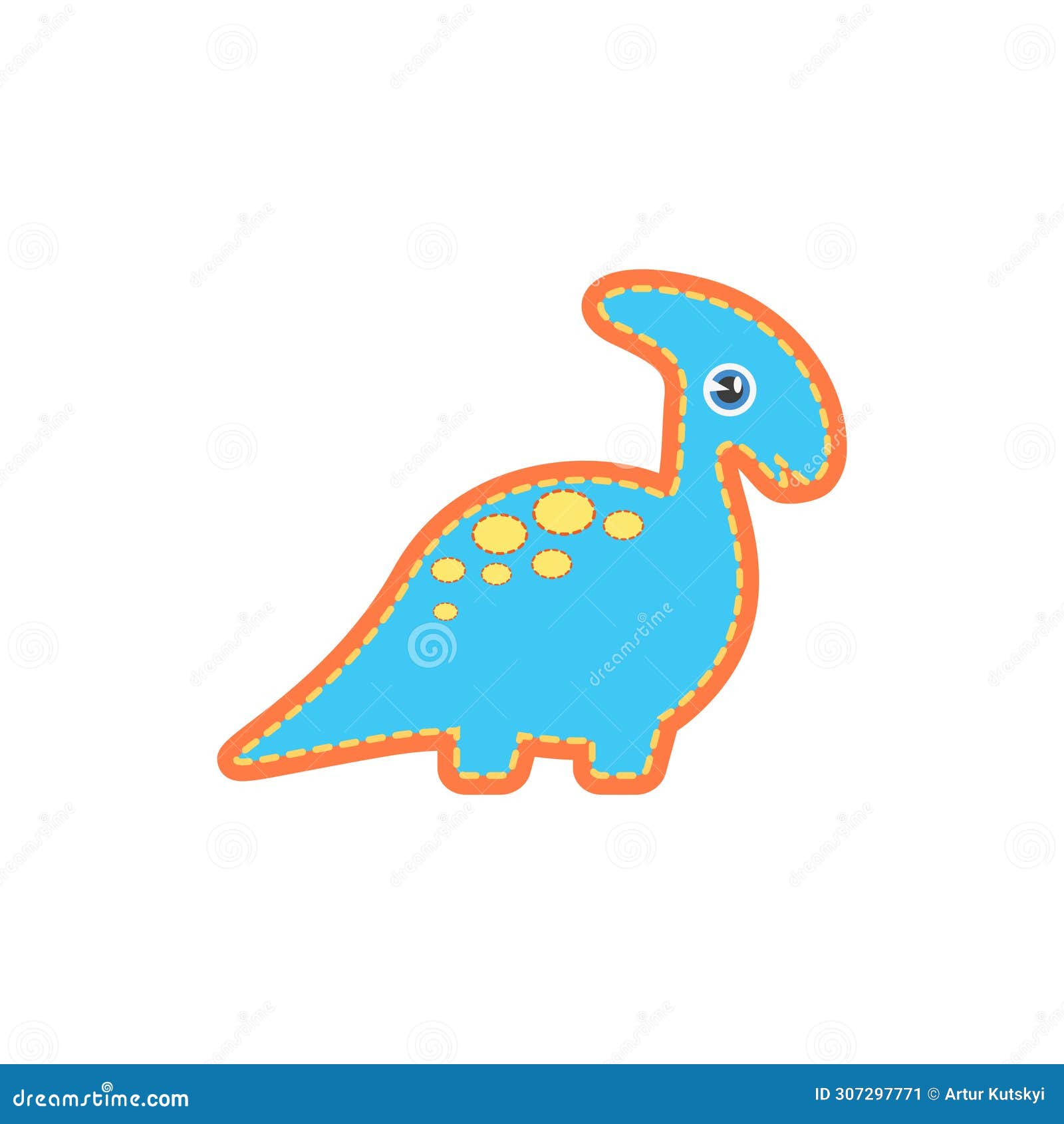 Cute Abstract Blue Parasaurolophus, Dinosaur Character of Simple Shape ...