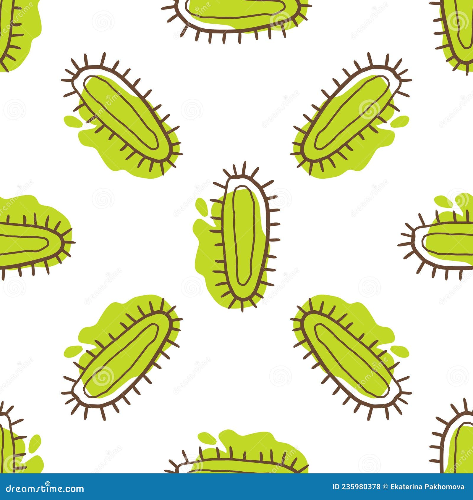 Cute Doodle Bacterium, Bacillus, Virus Seamless Pattern Isolated on ...