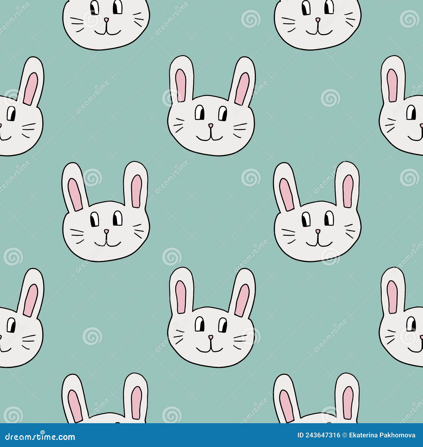Cute Cartoon Doodle Bunny Seamless Pattern. Stock Vector - Illustration ...
