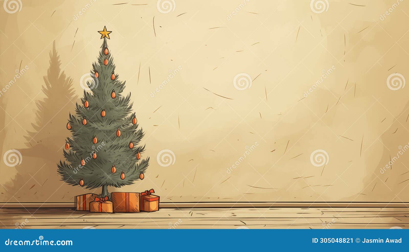Cute Abstract Christmas Tree with Copy Space Digital Art Stock ...