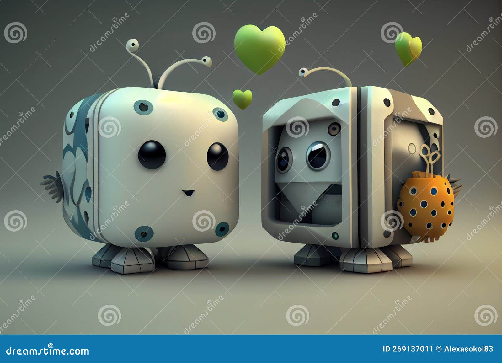 Cute Abstract Lines and Cubes 2 Robots Stock Illustration ...