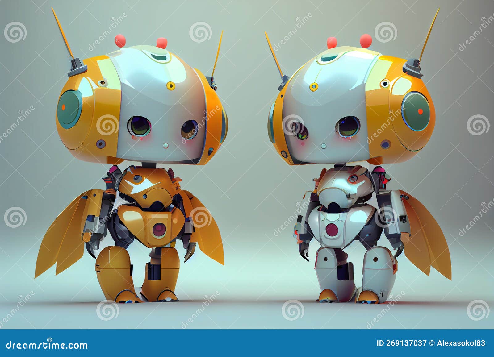 Cute Abstract Lines and Cubes 2 Robots Stock Illustration ...