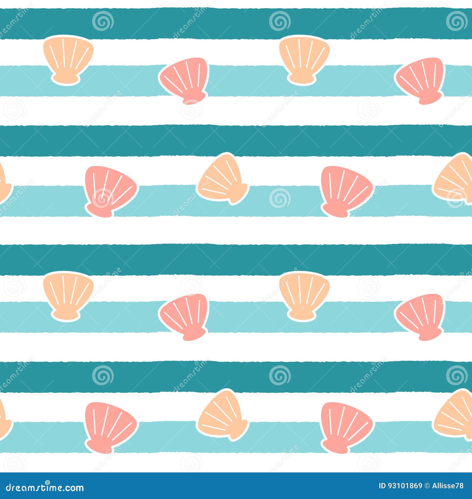 Cute Abstract Shells on Blue Stripes Background Seamless Pattern ...