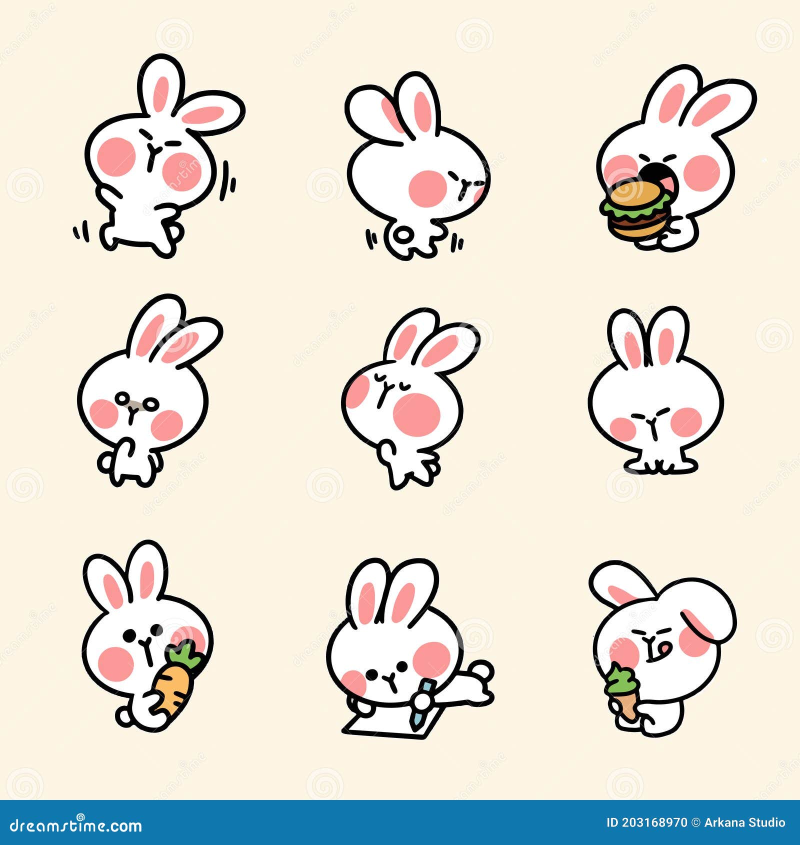Cute and Adorable Bunny Sticker Third Set Stock Vector - Illustration ...